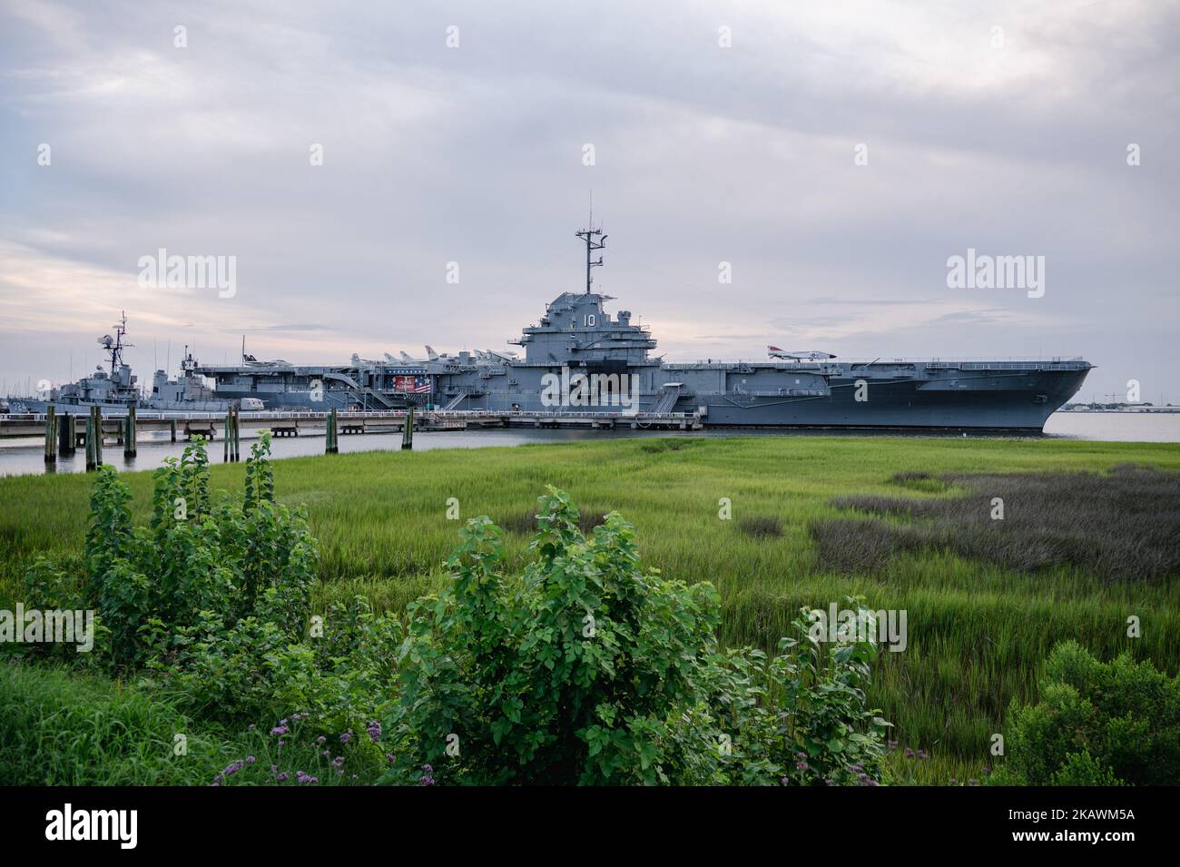 The USS Yorktown CV-10 historic ship by the port of South Carolina ...