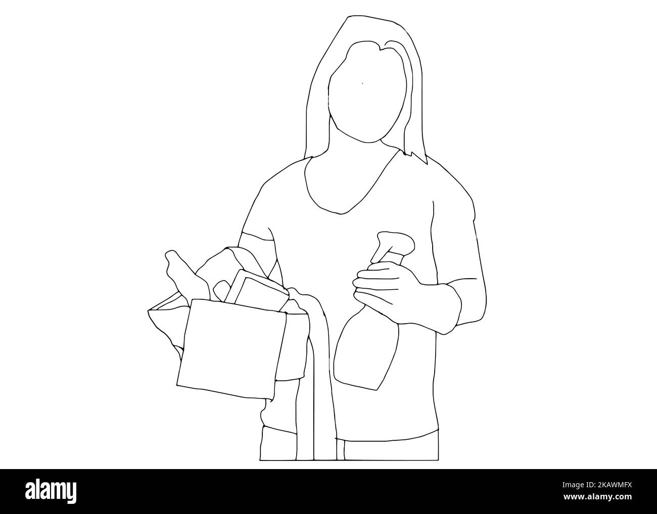 Cleaning lady line flat icon. illustration woman with a mop and a basin ...