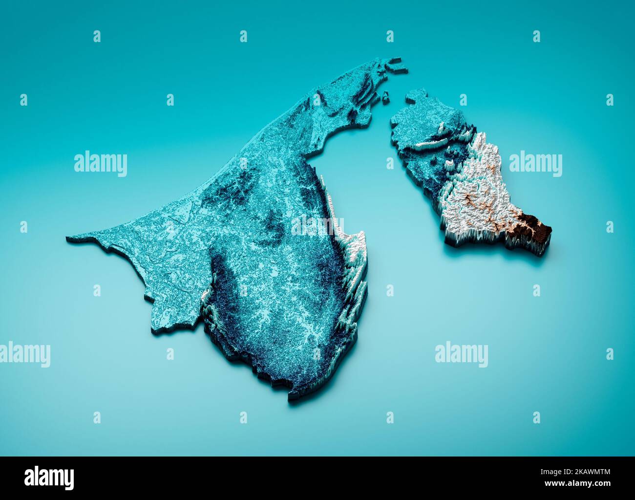 Topographic brunei Darussalam Map Hypsometric Elevation tint Spectral ...