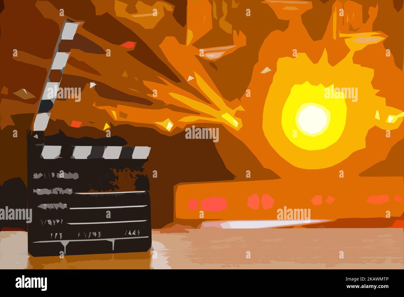 Film clapper board icon on yellow background with shadow. Blank movie ...