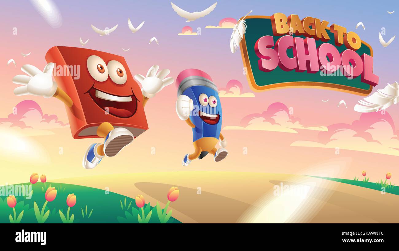 A vector illustration of a Back to School poster with book and pencil ...