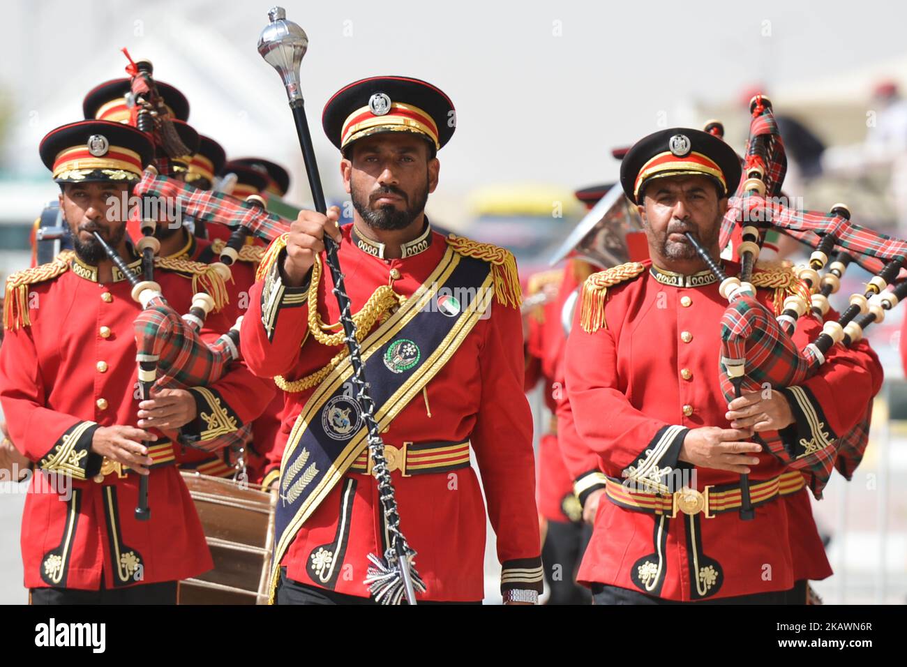 Members of the local marching band at the start of the opening stage ...