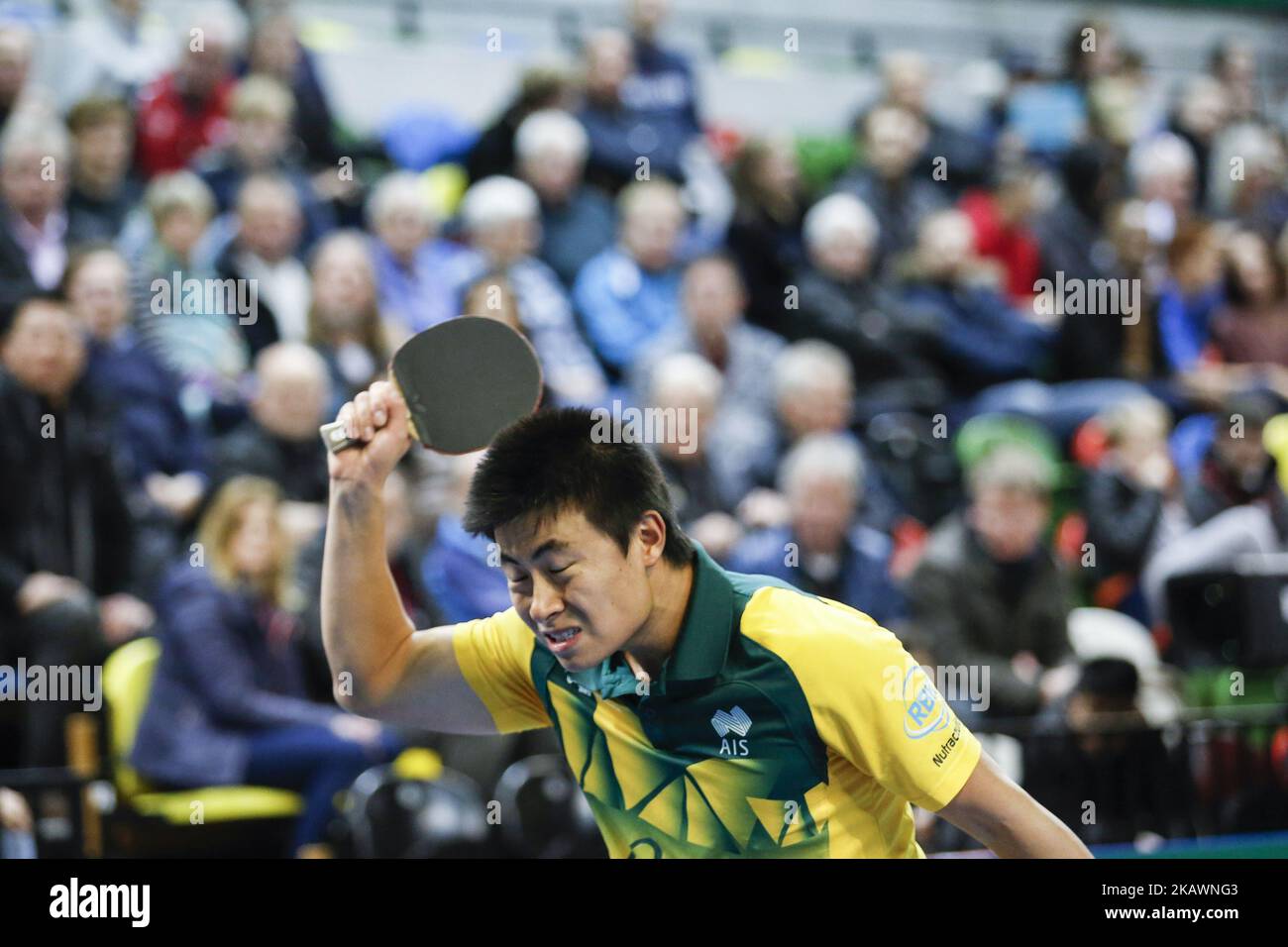 Heming HU of Australia during ITTF World Cup match between Sangsu LEE ...