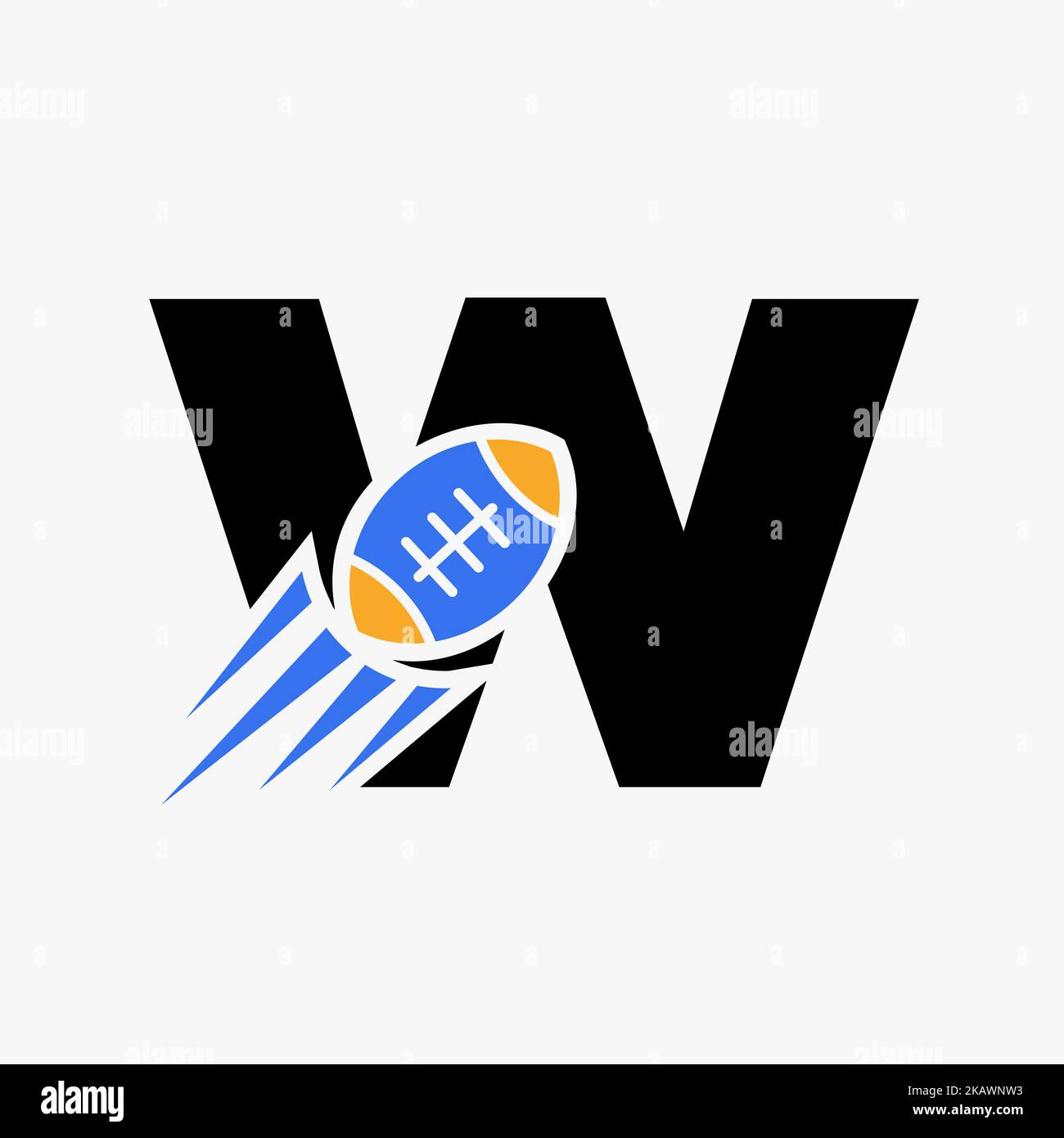 Letter W Rugby Logo Concept With Moving Rugby Ball Icon. Rugby Sports ...