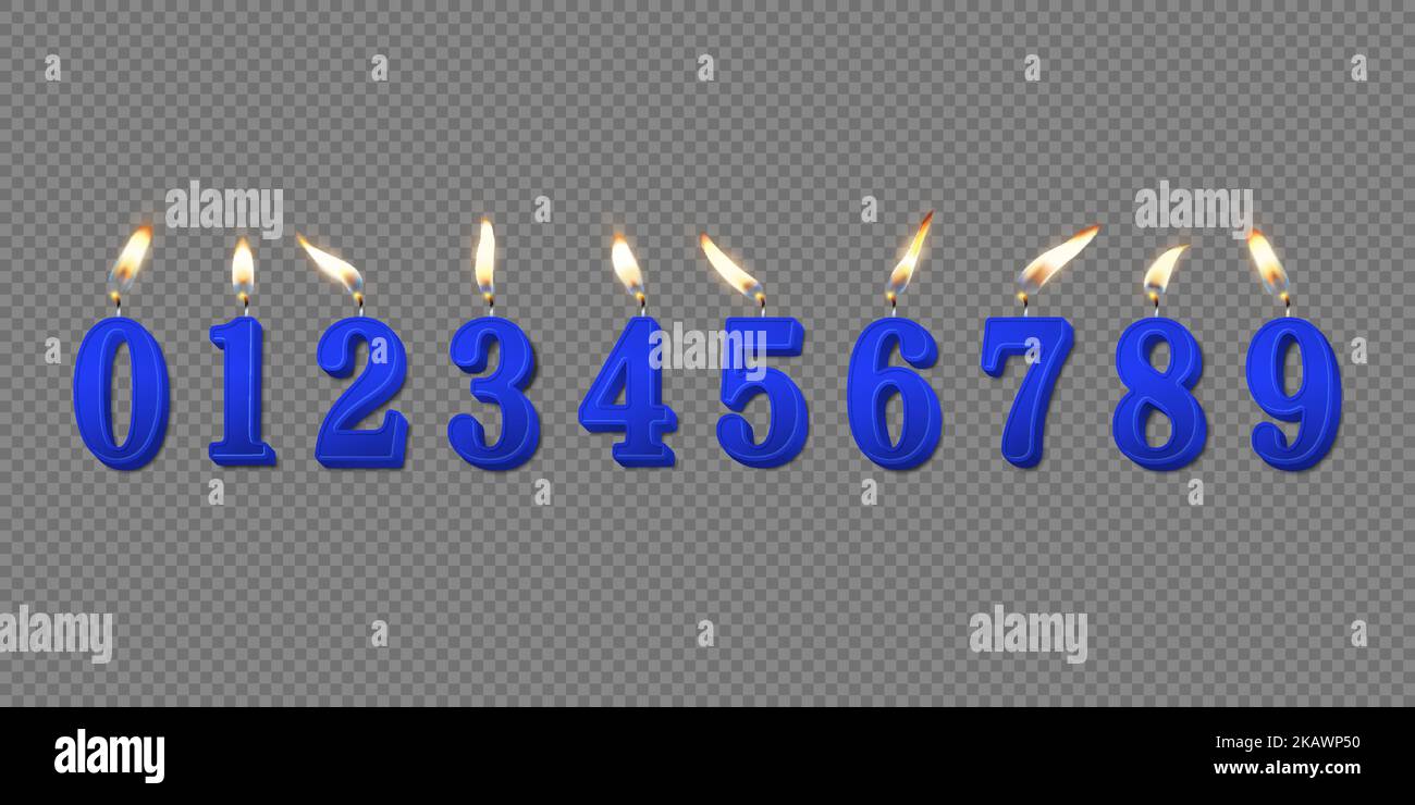 Vector 3d Realistic Paraffin or Wax Burning Blue Birthday Party Candles ...