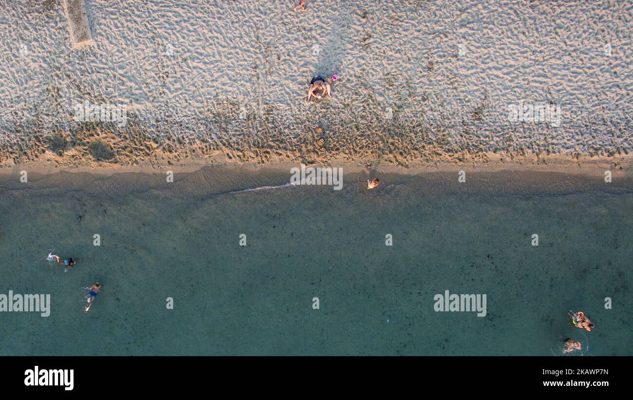 Drone shots in the evening. of Nea Irakleia beach in Halkidiki. The ...