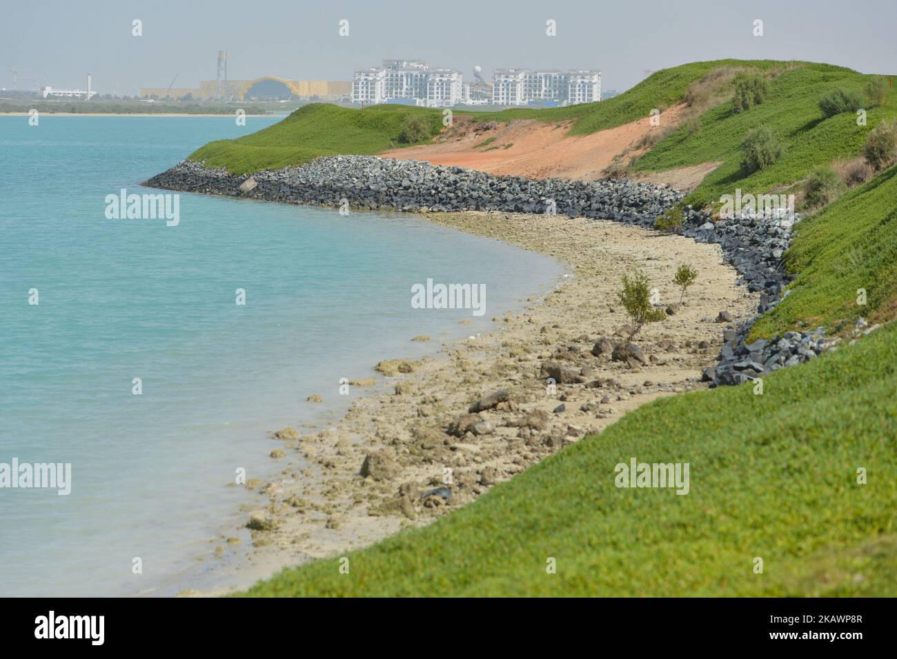 A view of a small beach of the Yas Links golf course with a new ...