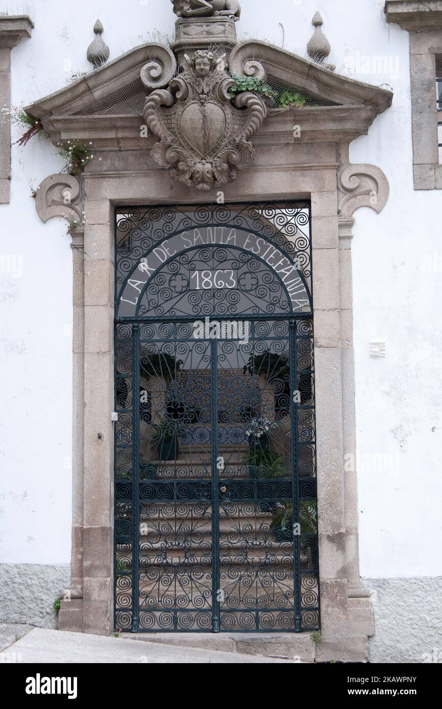 A vertical shot of the facade of a historical building in Guimaraes ...