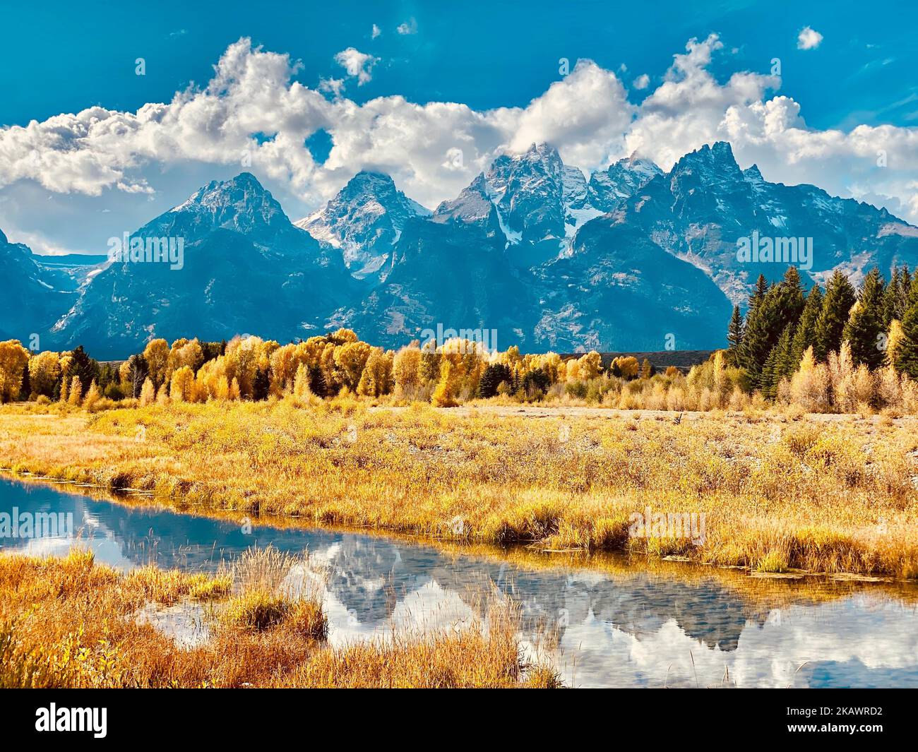 A beautiful landscape of Yellowstone national park captured in fall ...
