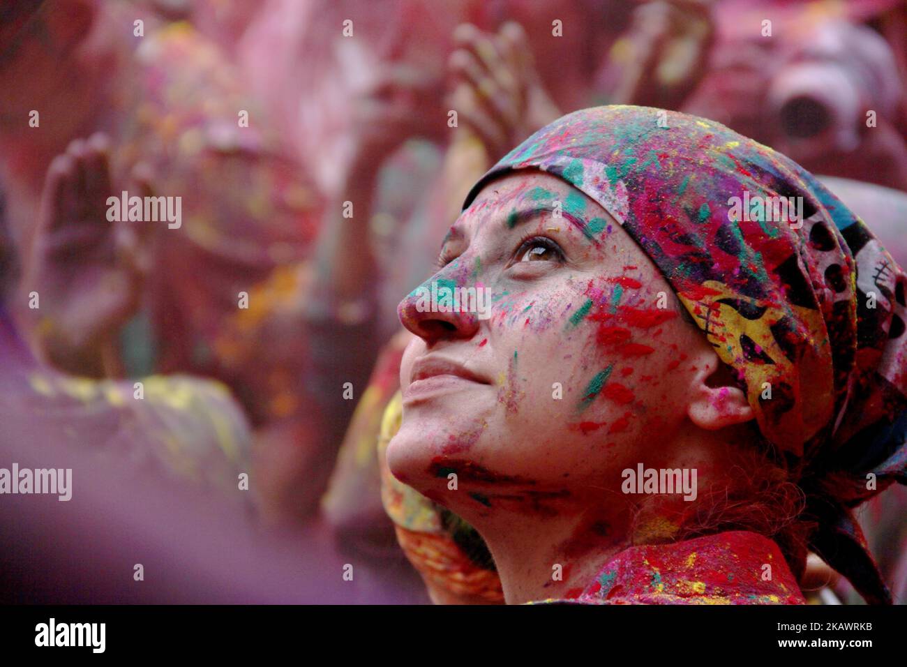 Tourists enjoying Holi celebration in Vrindavan on February 27, 2018 ...