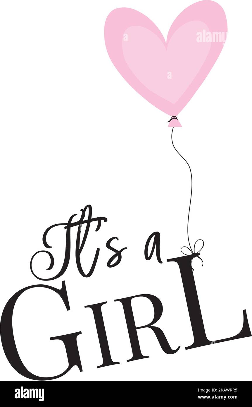 It's a girl, vector. Heart shaped balloons floating, illustration. Pink ...