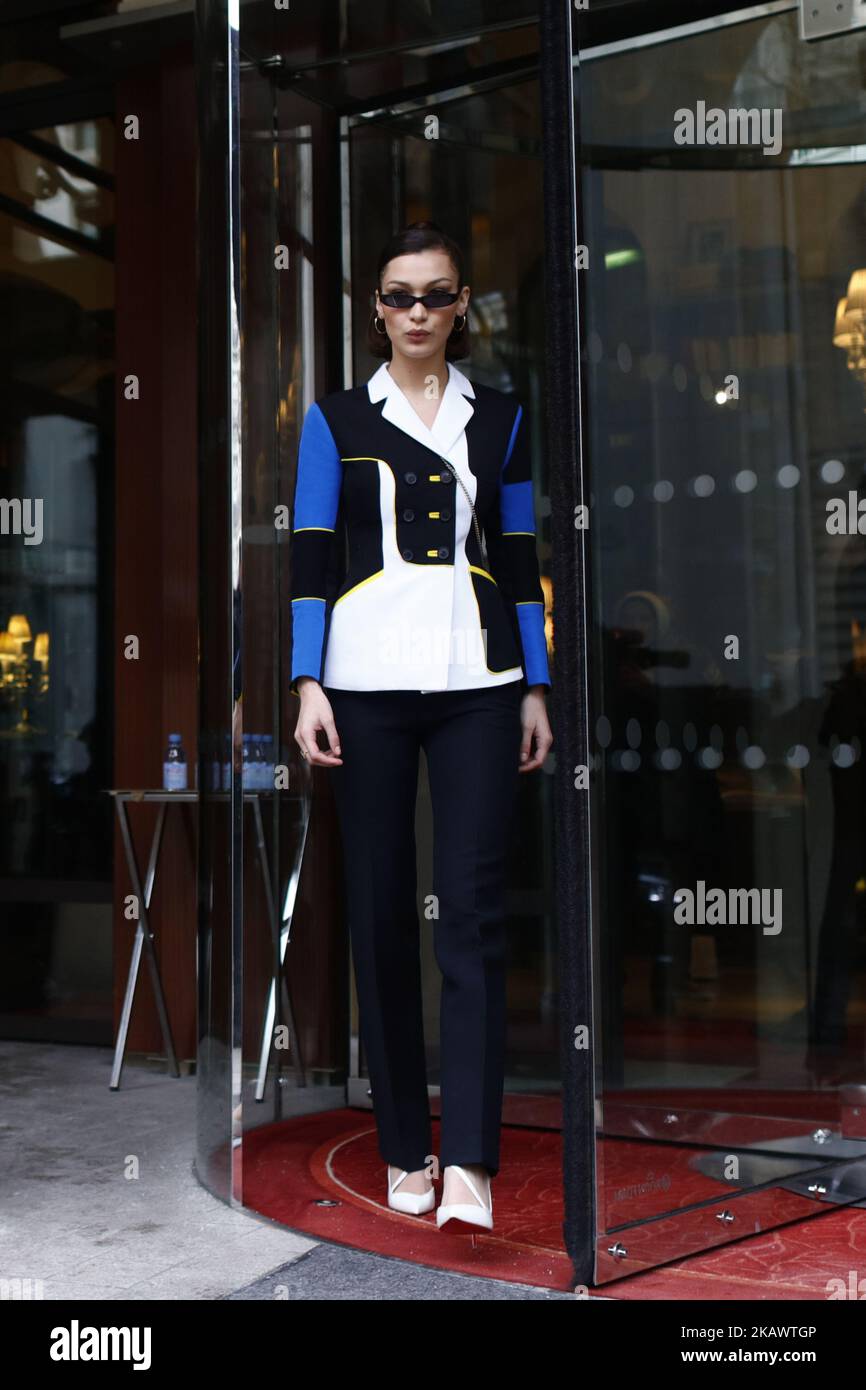 Model Bella Hadid is seen leaving the Royal Monceau hotel in Paris ...