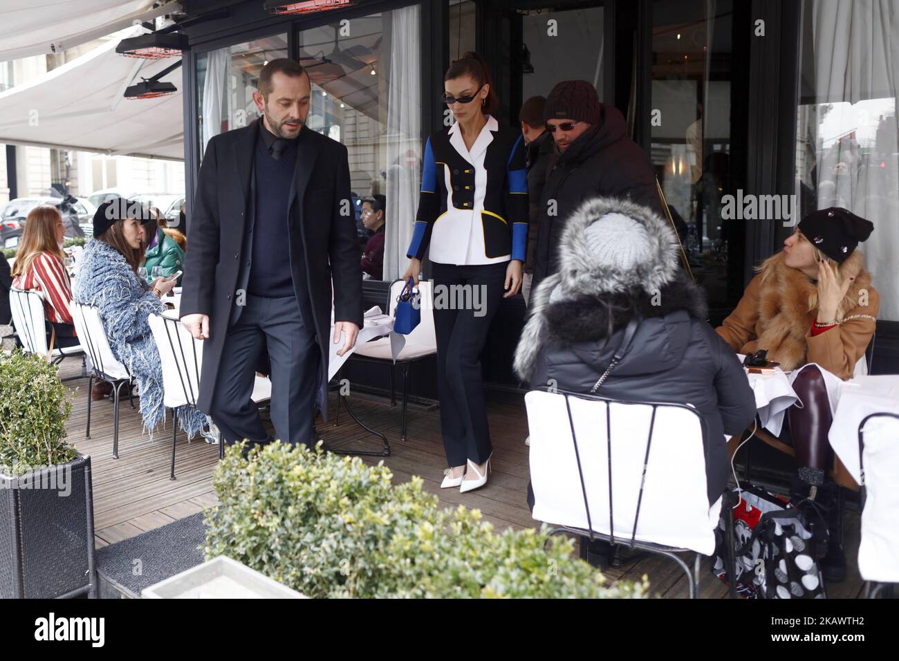 Model Bella Hadid is seen leaving the Royal Monceau hotel in Paris ...