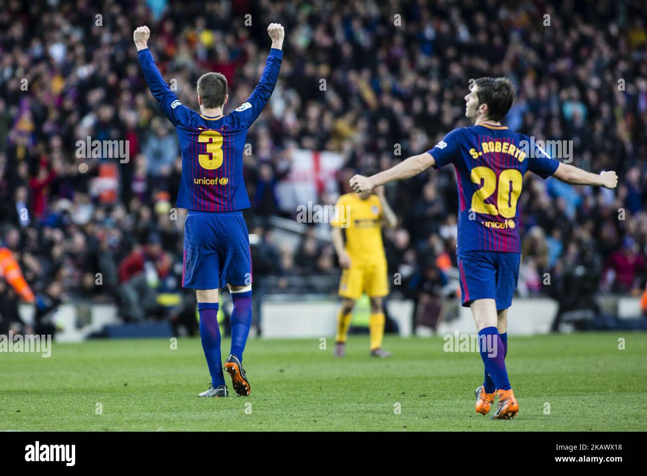 03 Gerard Pique from Spain of FC Barcelona and 20 Sergi Roberto from Spain of FC Barcelona ...