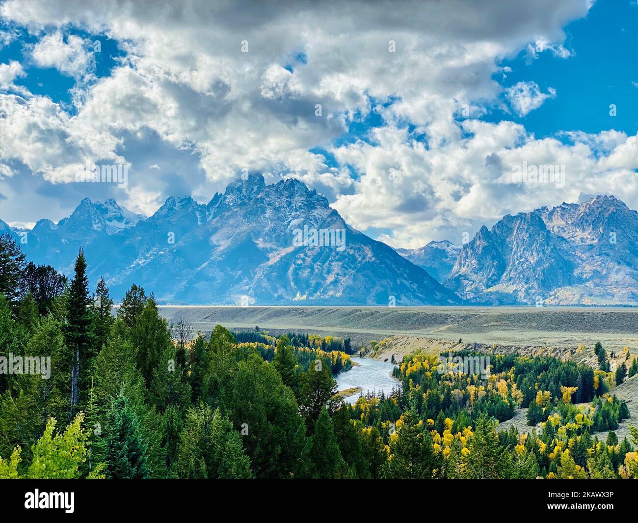 A beautiful landscape in Yellowstone national park with mountains ...