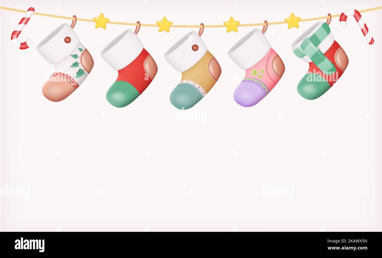 3D Christmas Santa Claus Stocking or Stock Greeting Card. Xmas ...