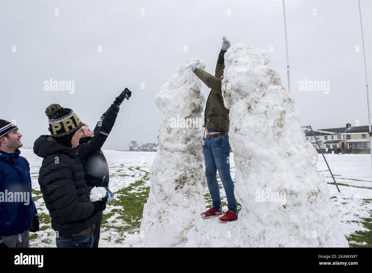 Men are building a snow gate at The south park in galway which was ...