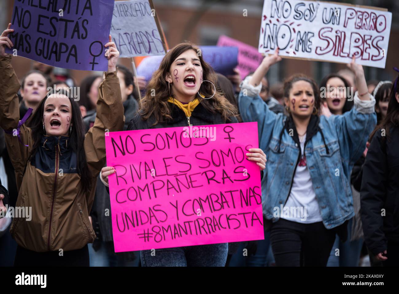 Women shouting angry slogans during the International Women's Day in ...