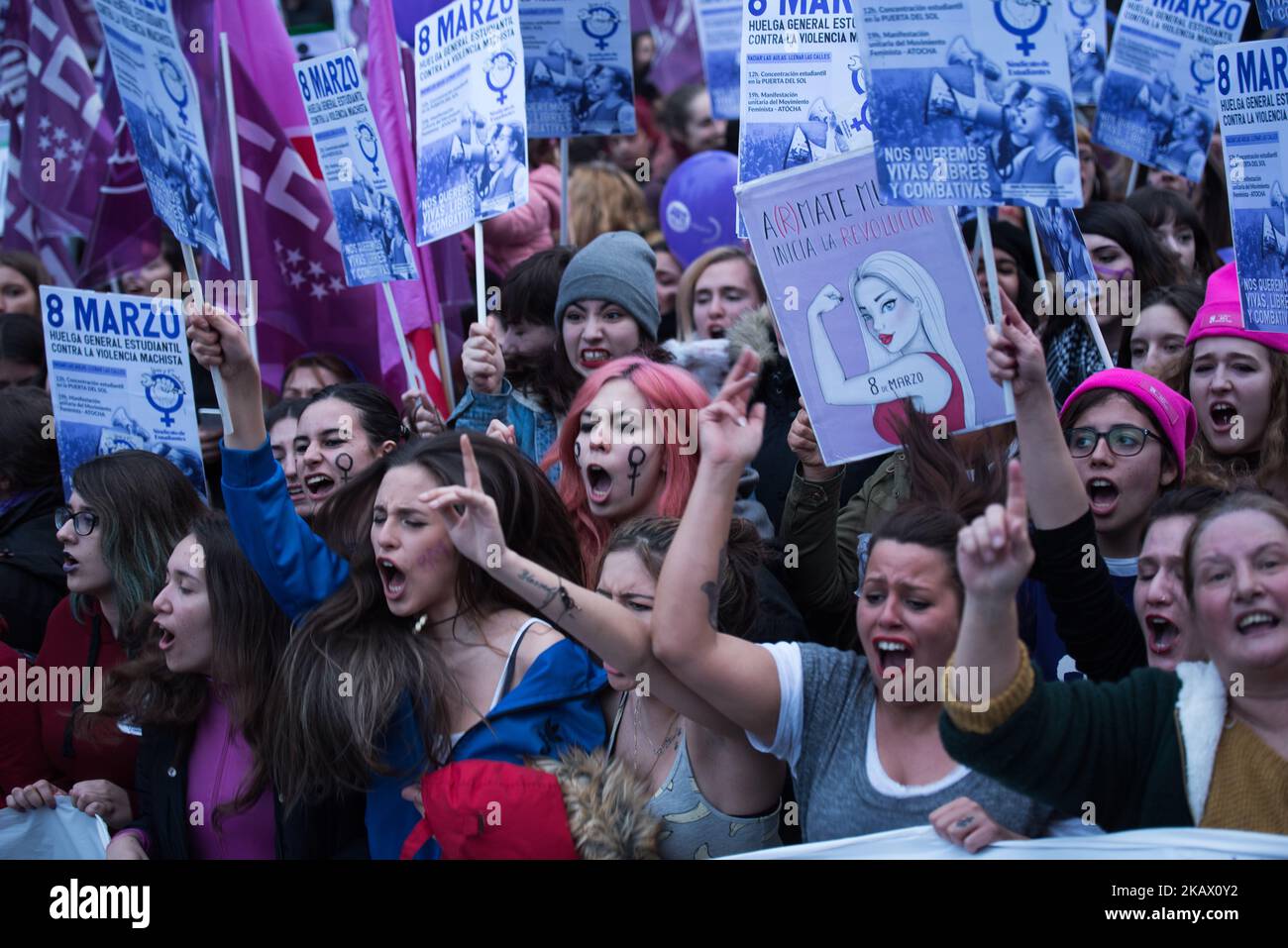Women shouting angry slogans during the International Women's Day in ...