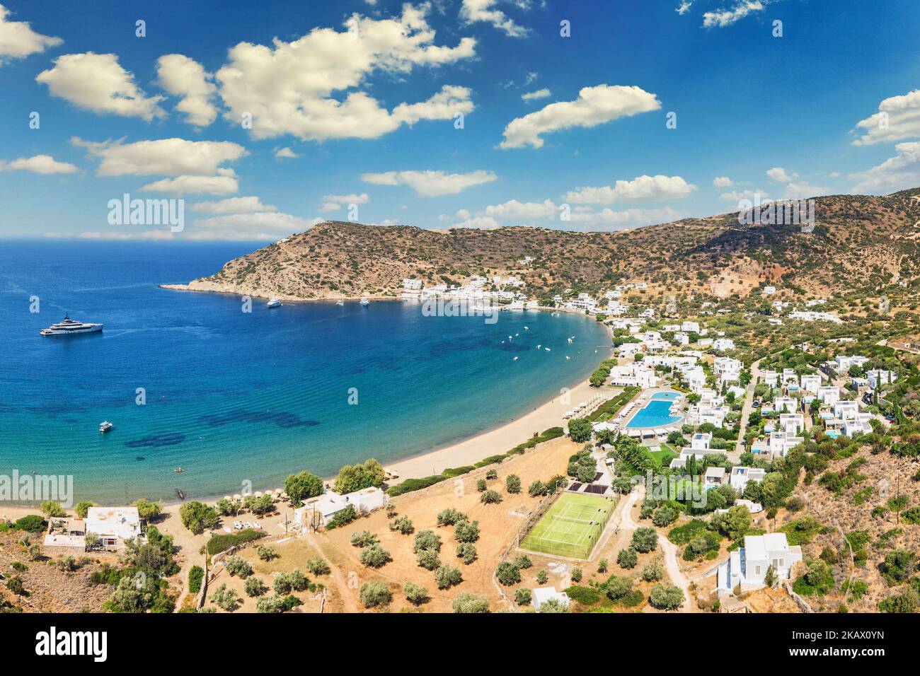 The seaside village and the beach of Vathi of Sifnos island, Greece ...