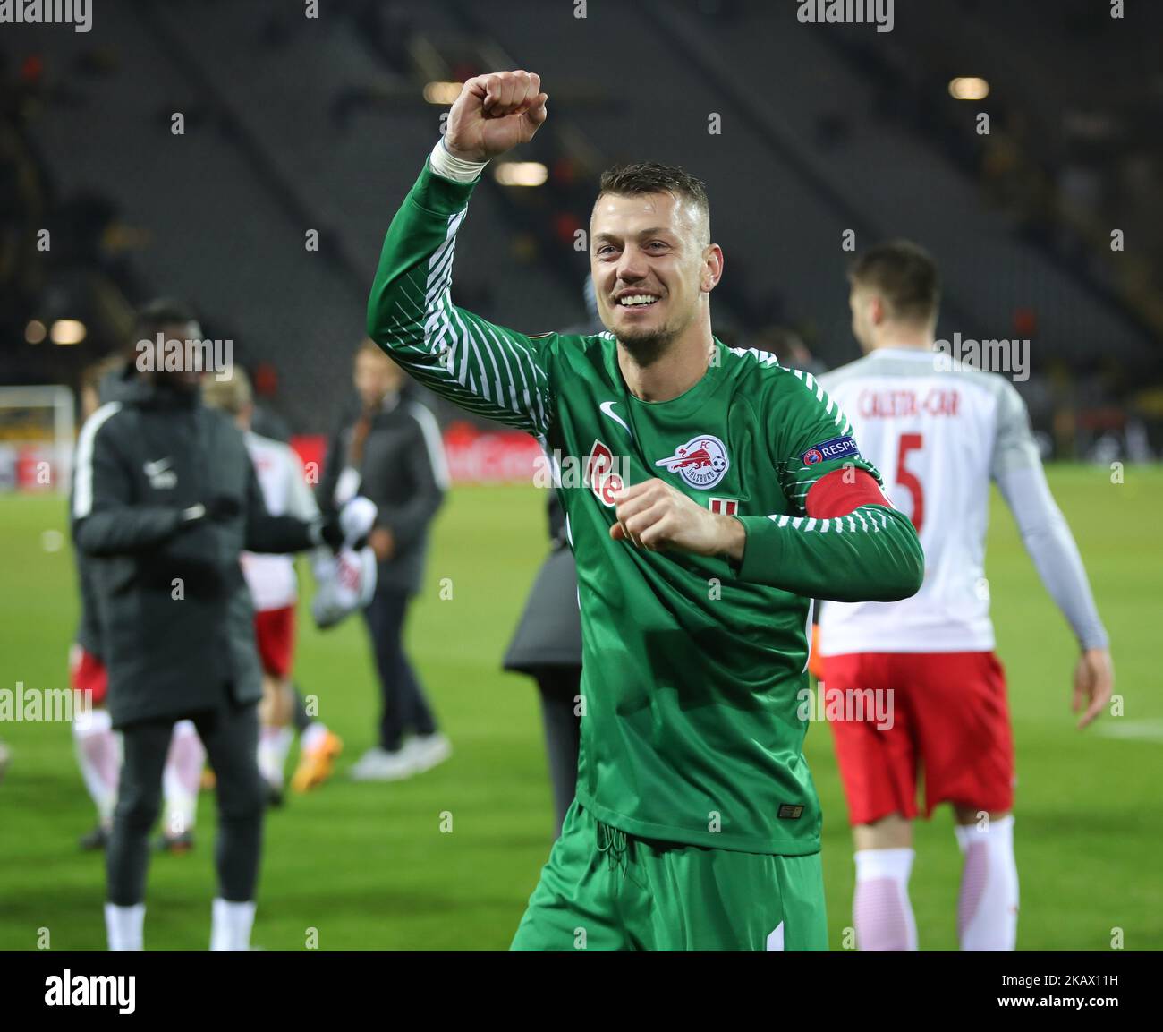 Alexander Walke of Red Bull Salzburg celebrates victory after the UEFA ...