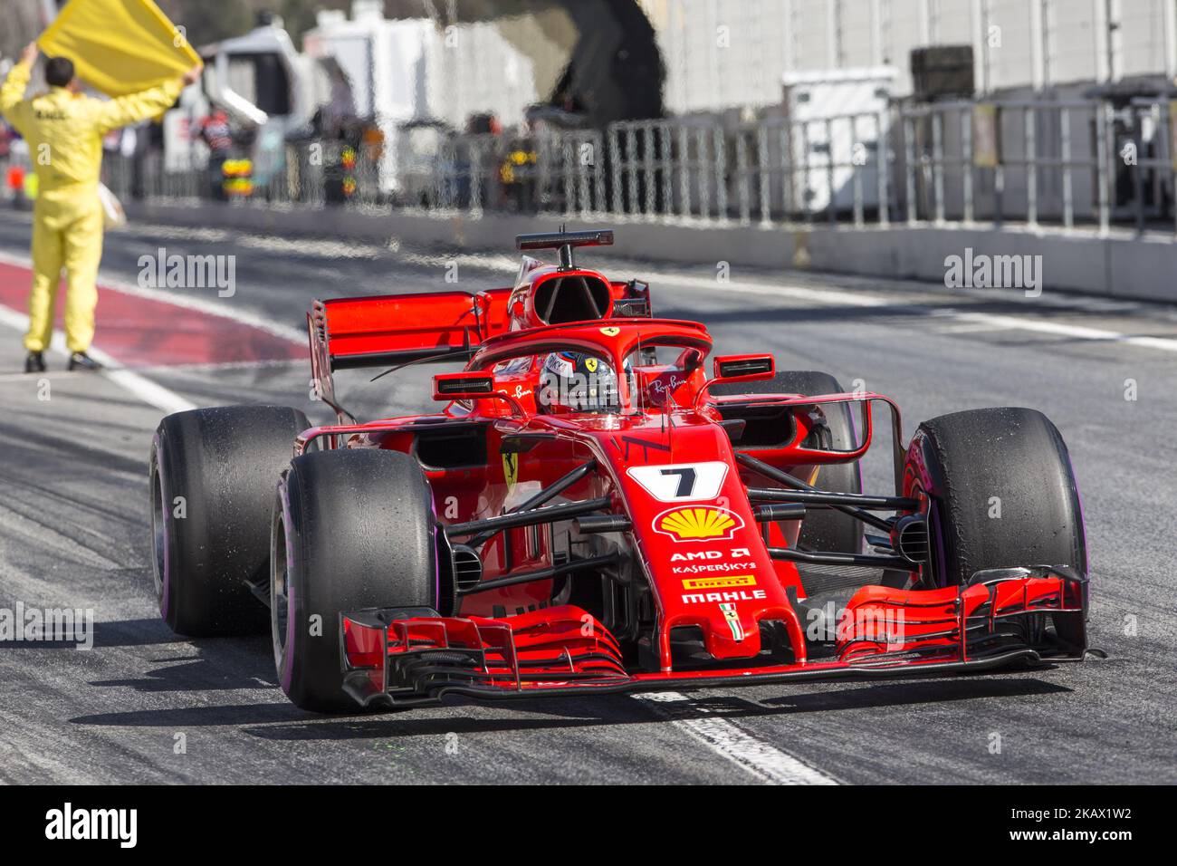 Ferrari driver Kimi Raikkonen (7) of Finland during the test of F1 ...