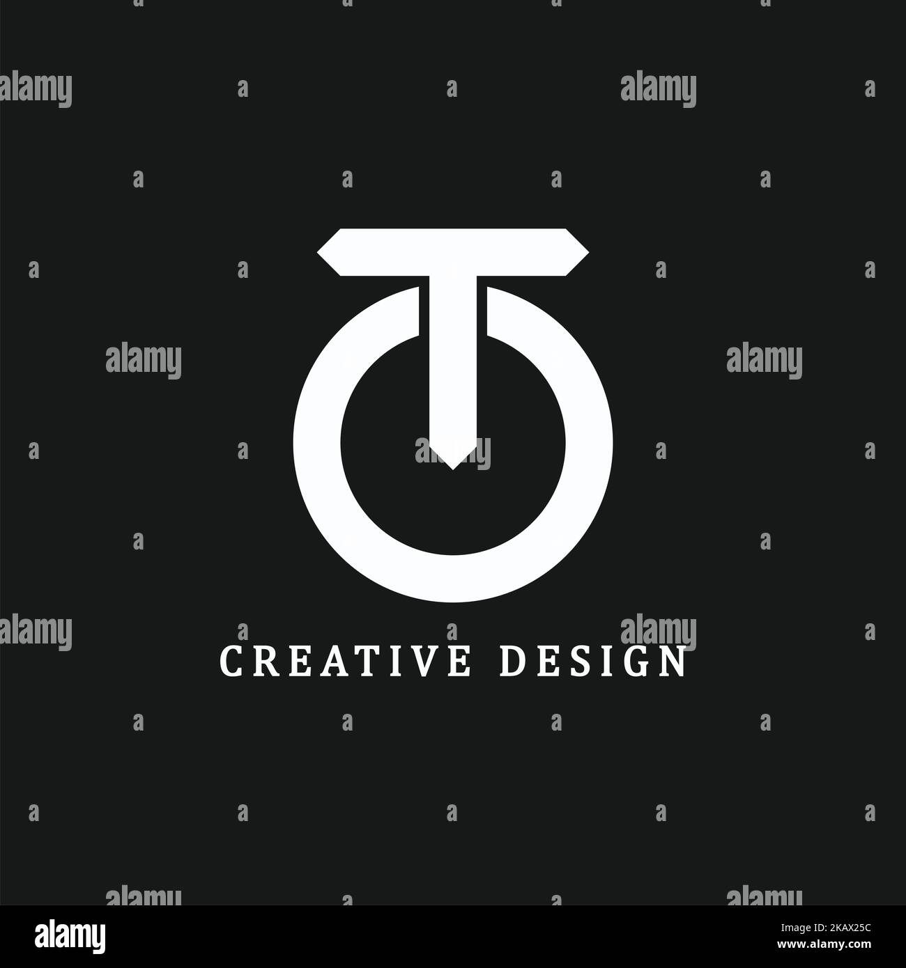 The editable design of the white OT letters logo over black background ...