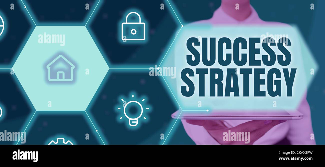 Hand writing sign Success Strategy. Business showcase provides guidance ...