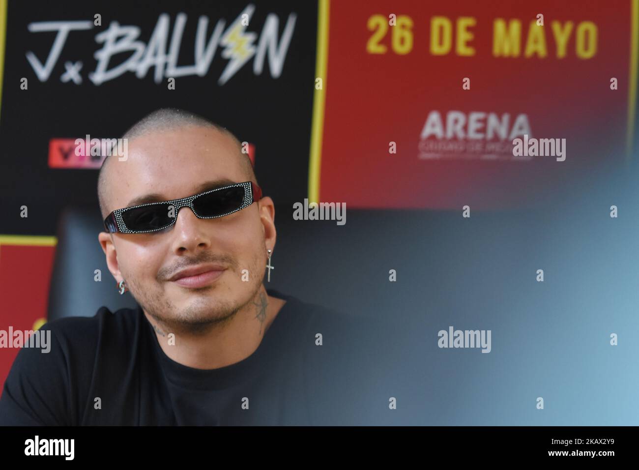 Colombian singer of Reggaeton J Balvin is seen during a press ...
