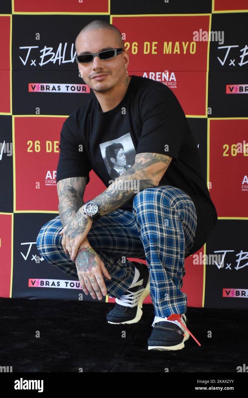 Colombian singer of Reggaeton J Balvin is seen during a press ...