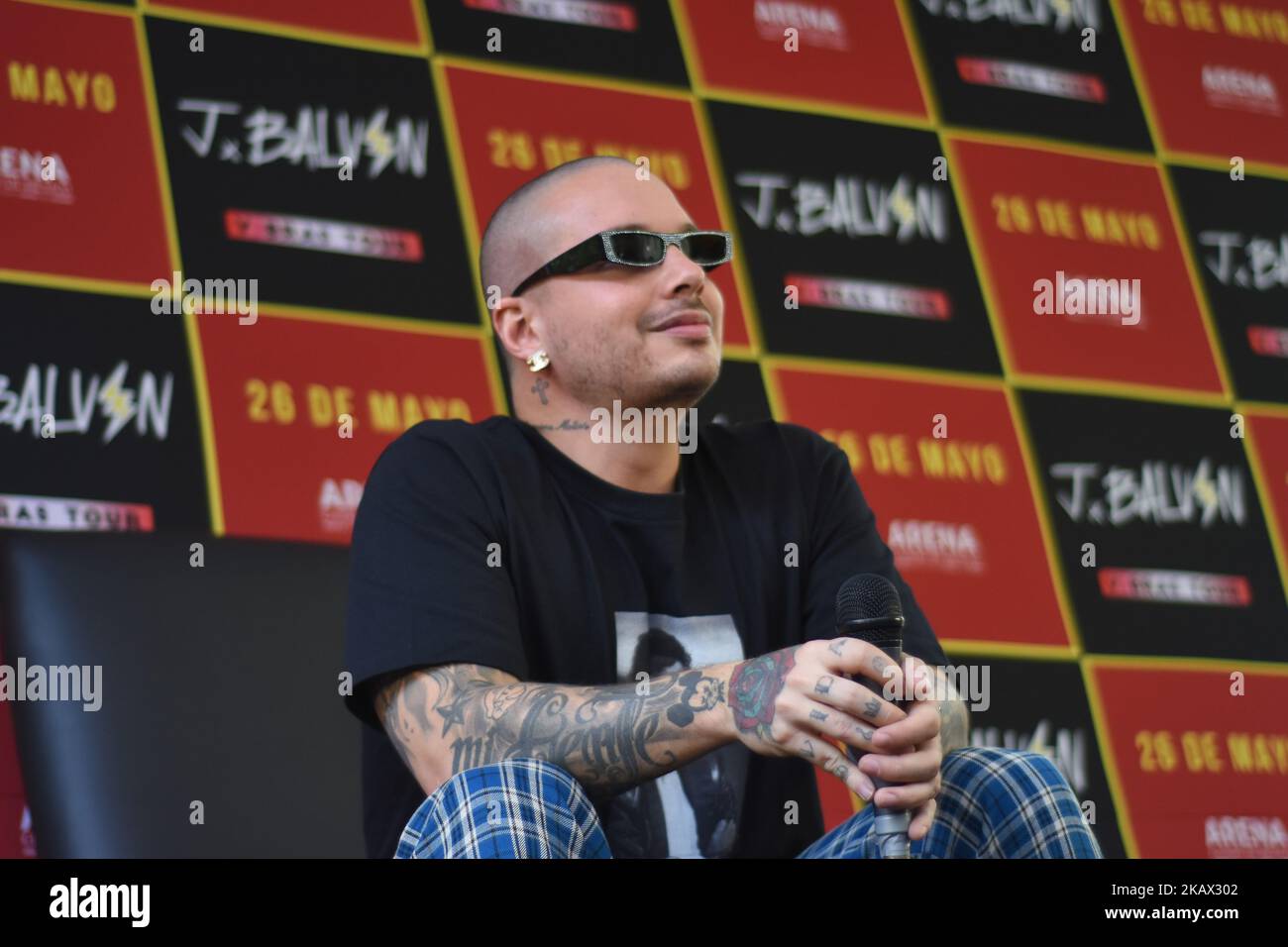 Colombian singer of Reggaeton J Balvin is seen during a press ...