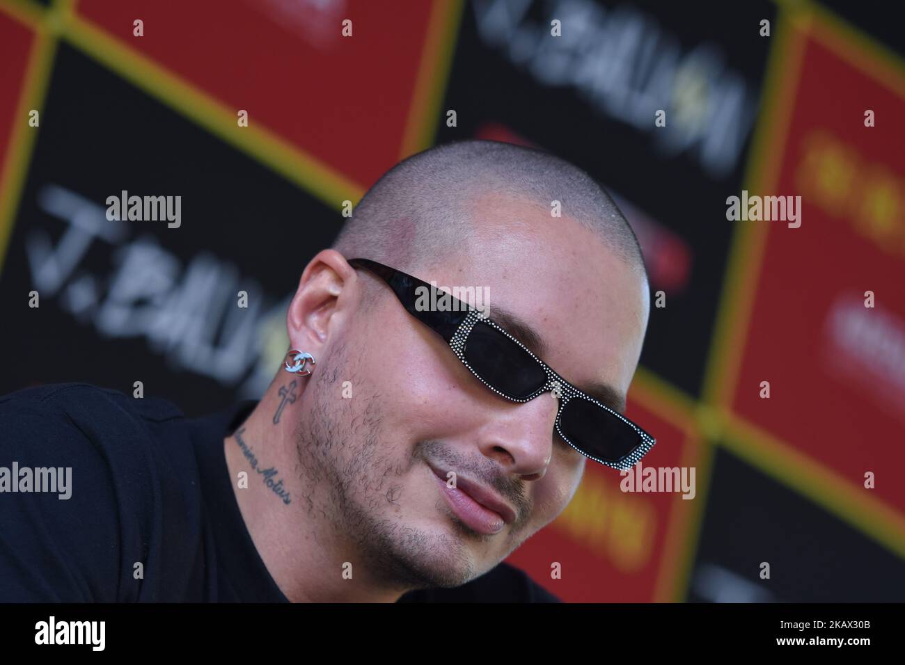 Colombian singer of Reggaeton J Balvin is seen during a press ...