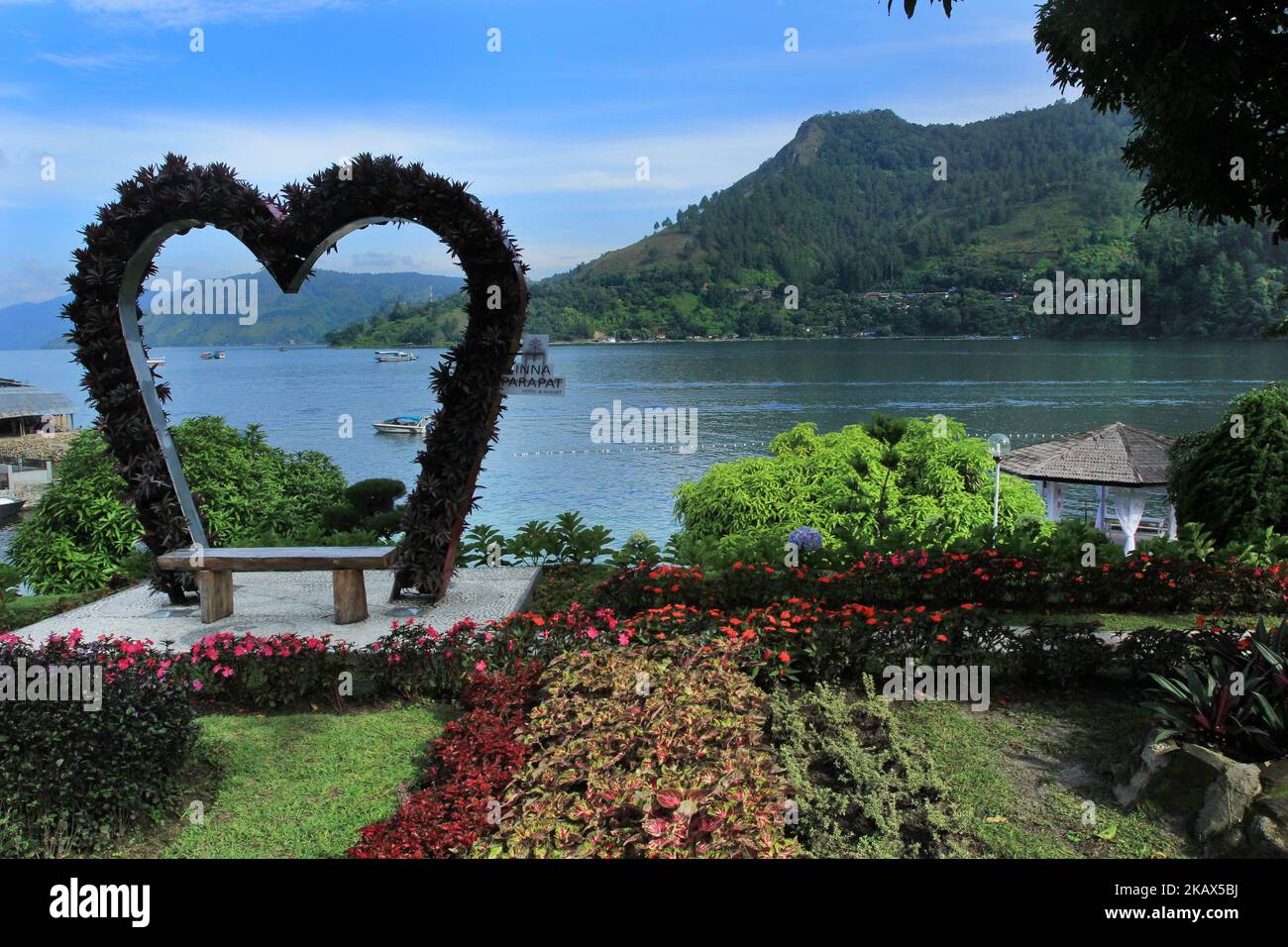 View of Lake Toba. Lake Toba is the largest volcanic lake in Southeast ...