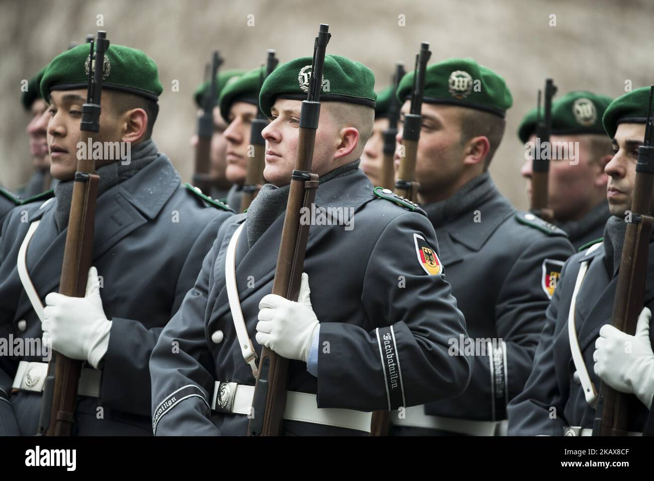SOldiers of the guard of honour are pictured during the meeting between ...