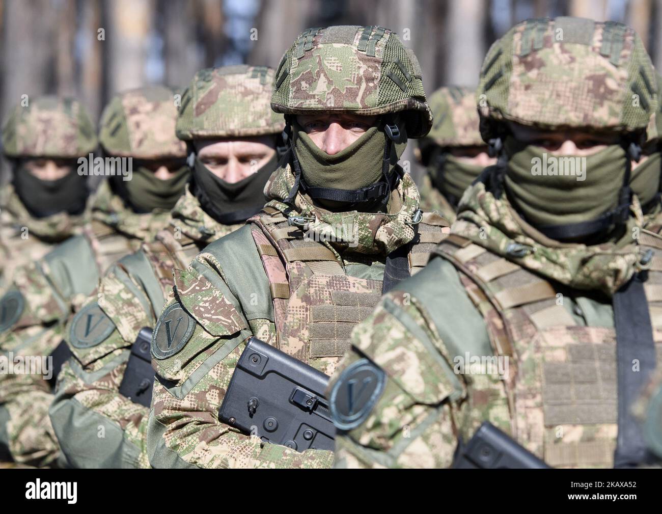 Soldiers of the National Guard during solemn events on the occasion of ...