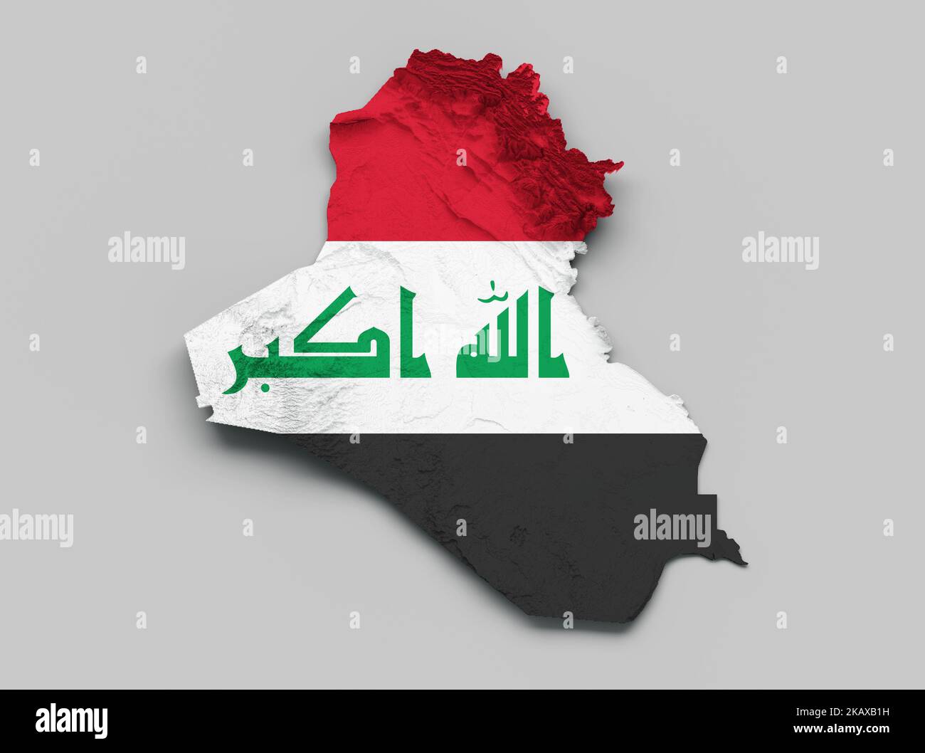 Iraq Map Flag Shaded relief Color Height map on white Background 3d ...