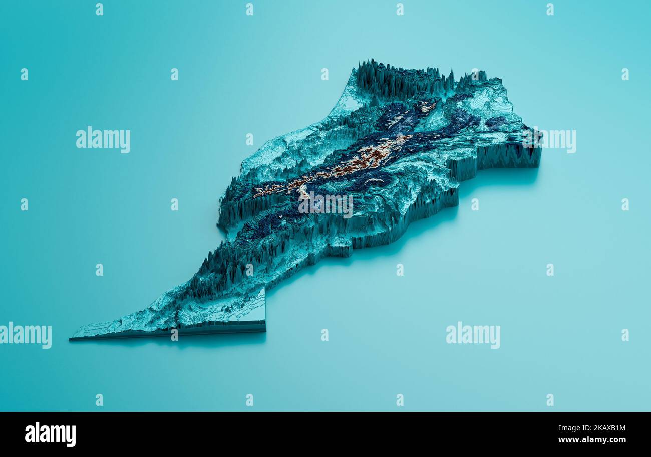 Topographic Morocco Map Hypsometric Elevation tint Spectral Shaded ...