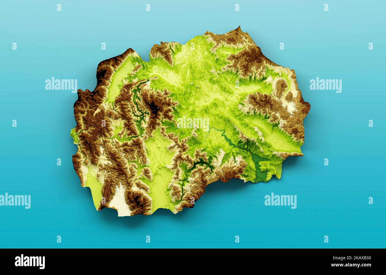 North Macedonia Map Shaded relief Color Height map on the sea Blue ...