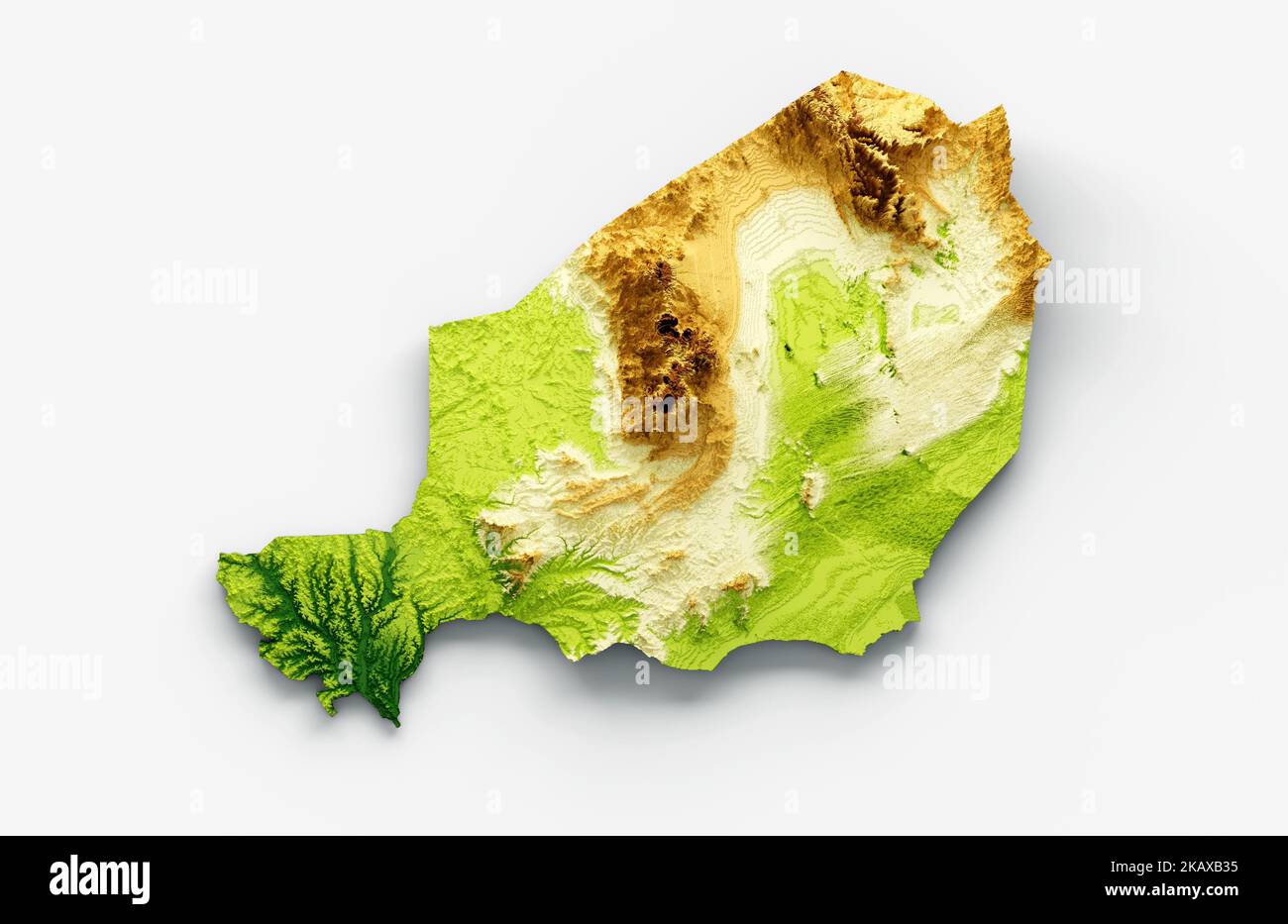 Niger Map Shaded relief Color Height map on the sea Blue Background 3d ...