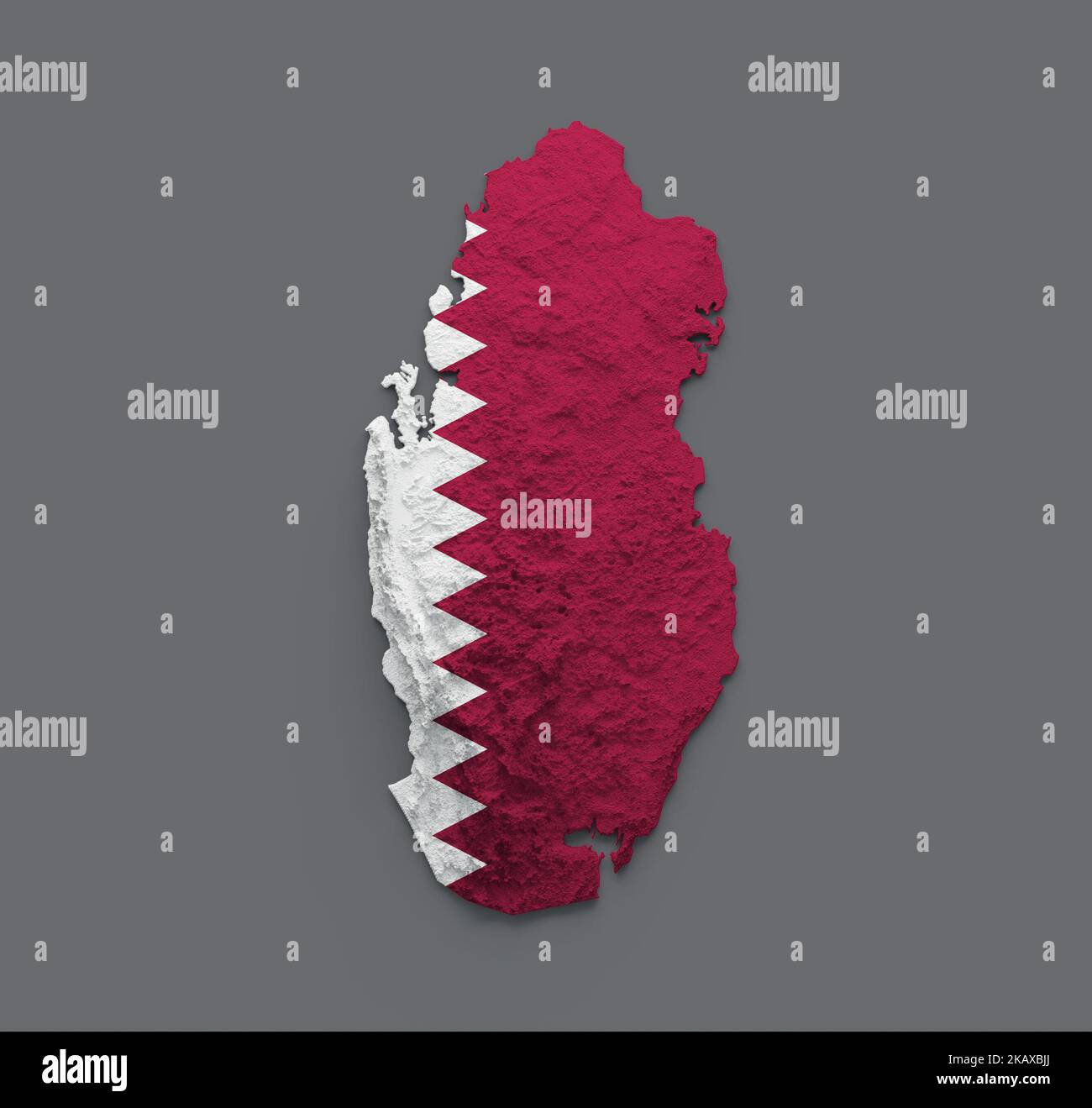 Qatar Map Flag Shaded relief Color Height map on white Background 3d ...