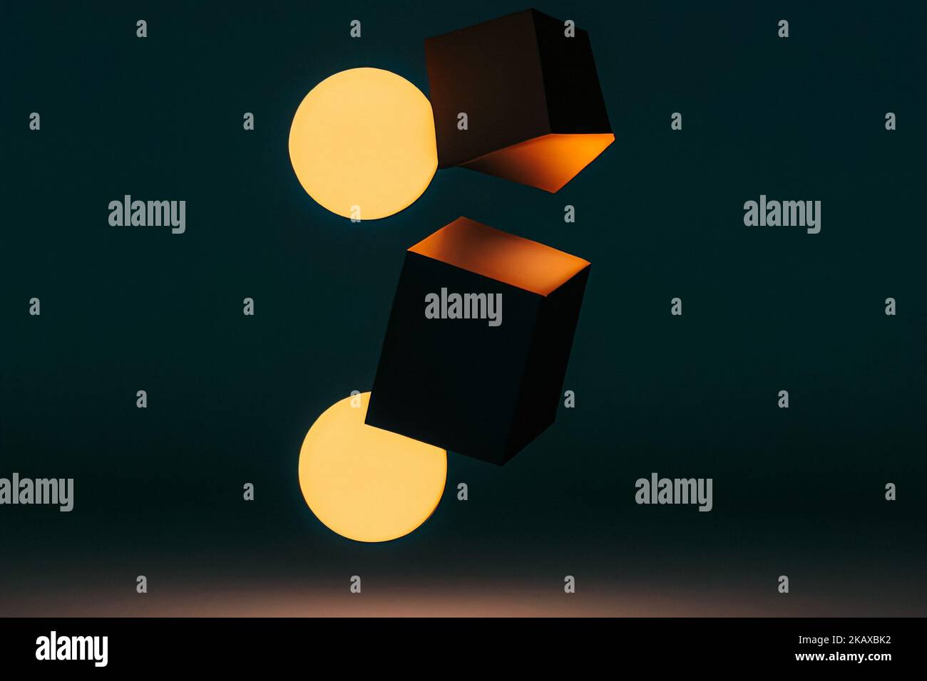 A digital render of floating geometric shapes and glowing circles for ...