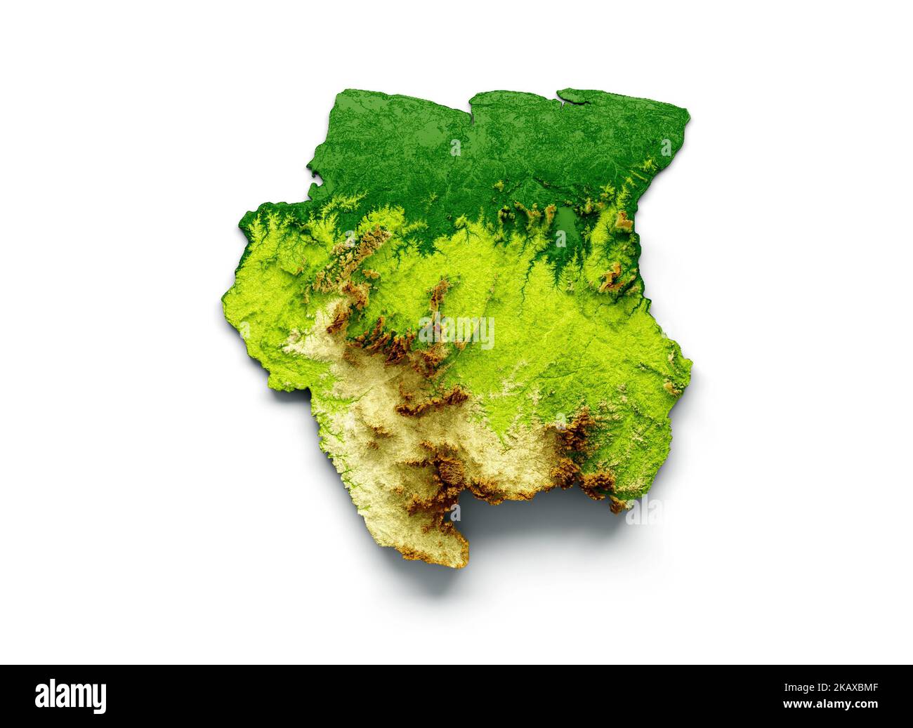Suriname Map Shaded relief Color Height map on the sea Blue Background ...