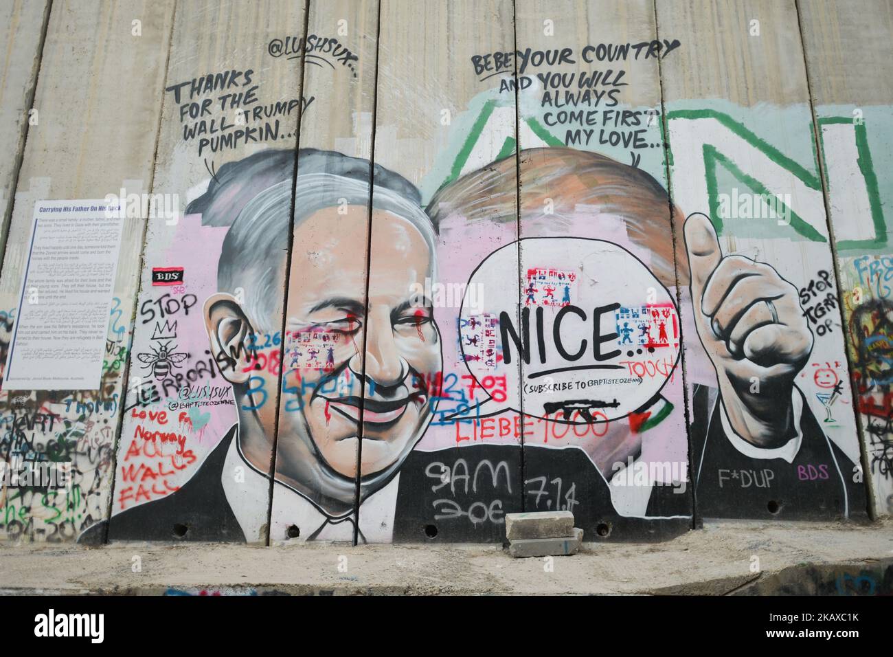 A drawing of Benjamin Netanyahu seen with other political and social ...