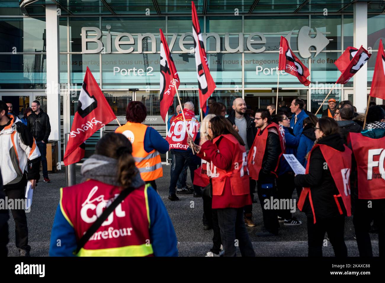 Strike and demonstration of employees at the Carrefour store in ...
