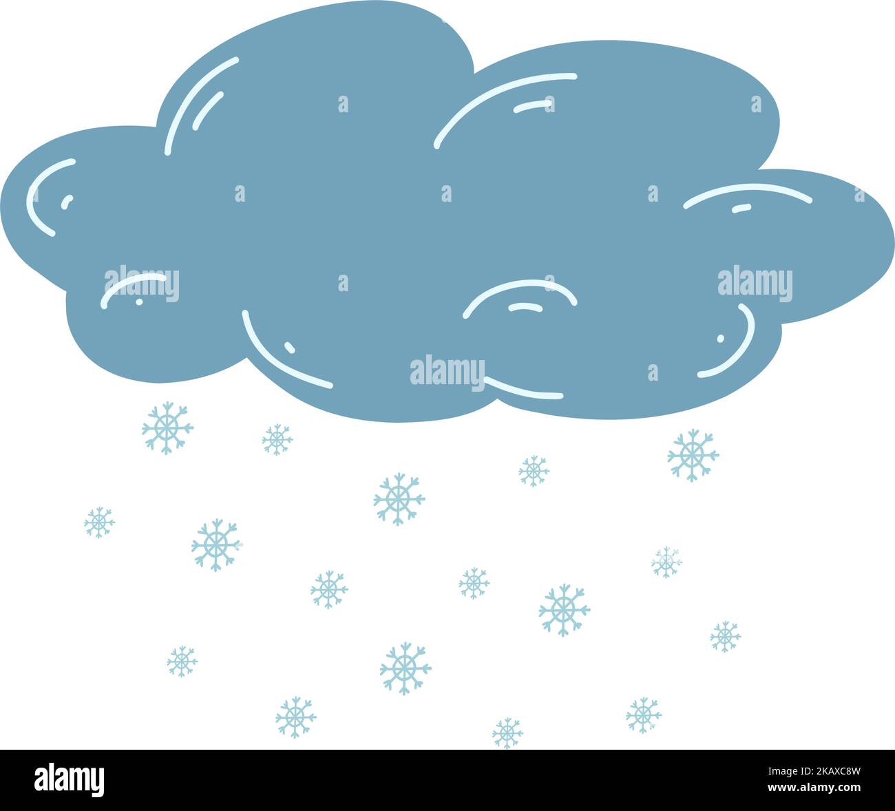 Cartoon hand drawn cloud with snow. Vector illustration of weather ...