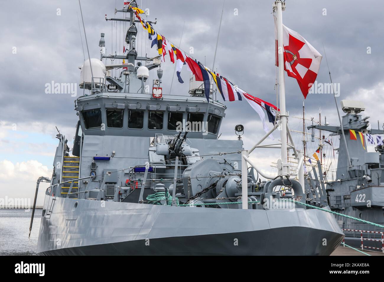 Polish Navy newest mines destroyer ORP Kormoran (601) is seen in Gdynia ...