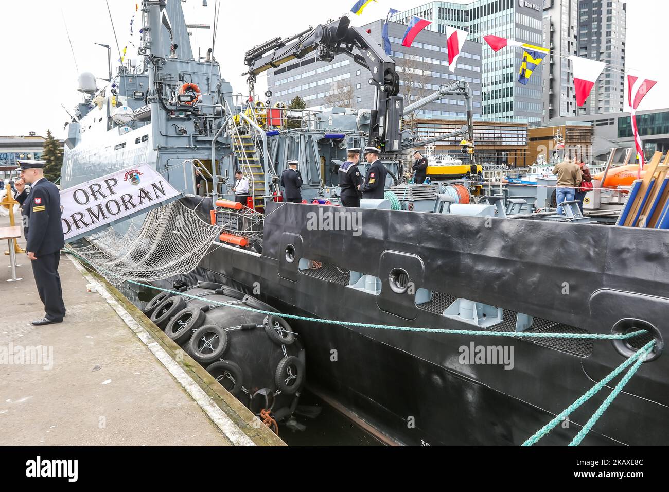Polish Navy newest mines destroyer ORP Kormoran (601) is seen in Gdynia ...