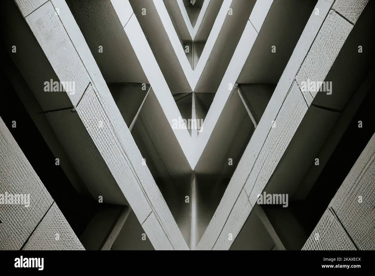 A digital 3D render of an abstract building facade with structural ...