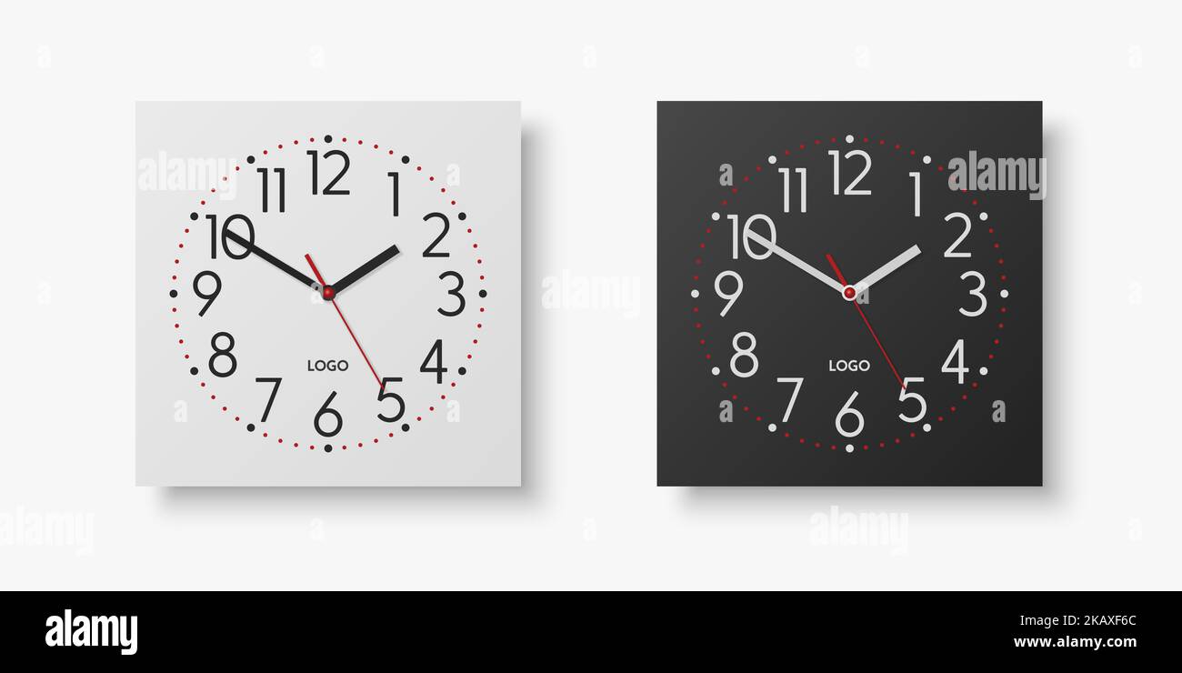 Vector 3d Realistic White, Black Square Wall Office Clock Set, Design ...