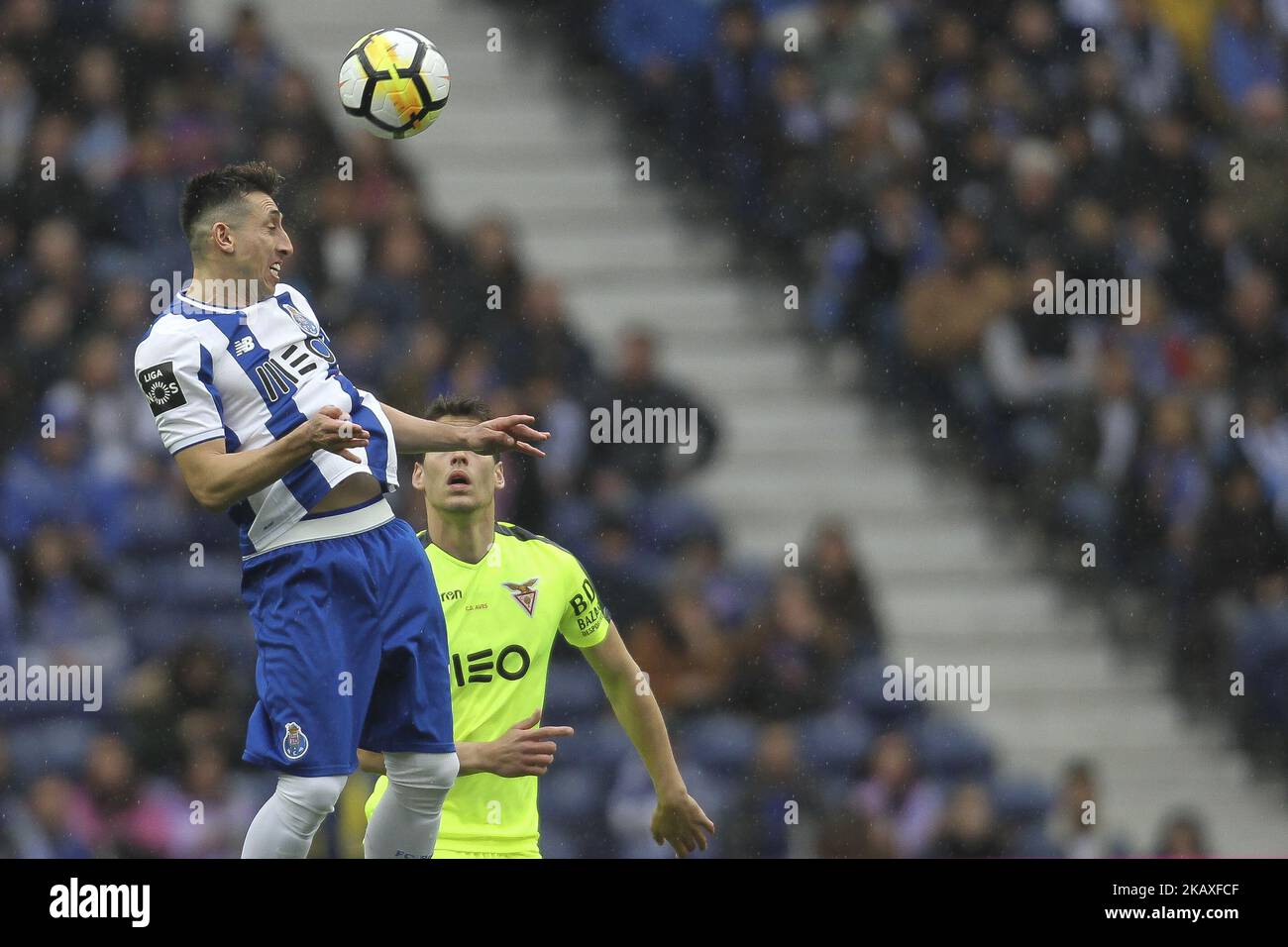 Porto's Mexican midfielder Hector Herrera jumps during the Premier ...